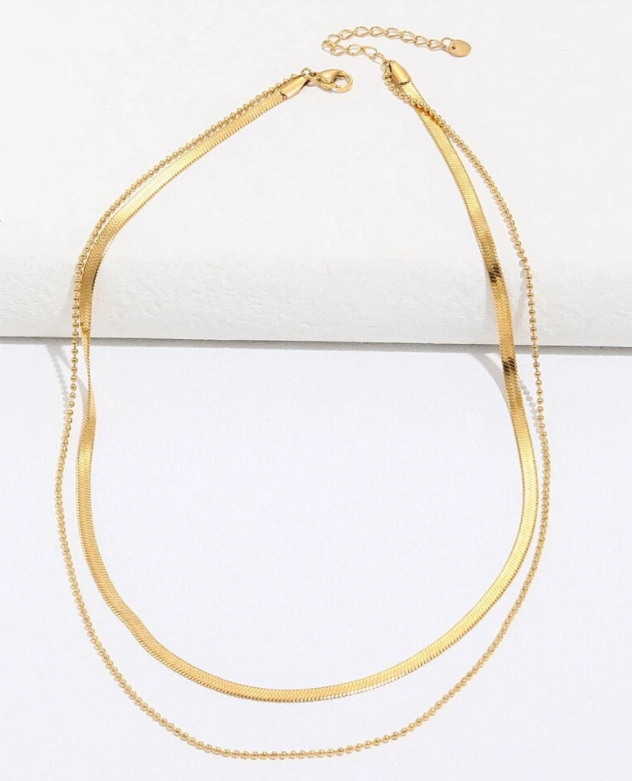 Colier Dublu Placat cu Aur 14K Snake